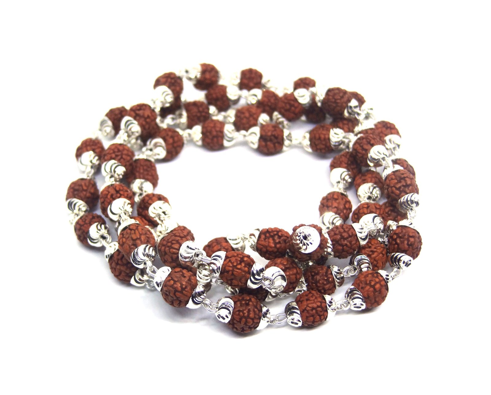 Rudraksha Mala in Silver 54 + 1 - Himalaya Rudraksha Kendra