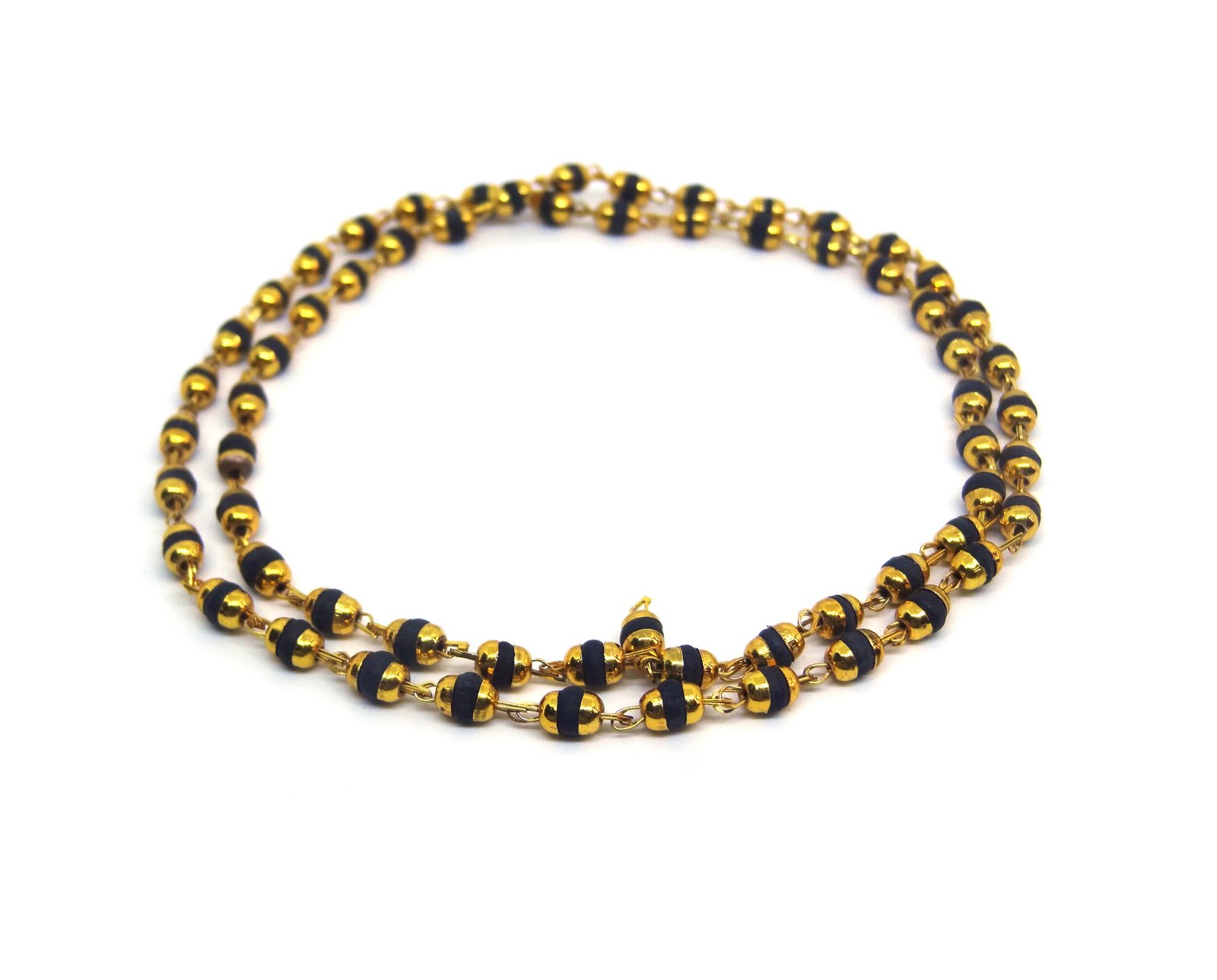 Black Tulsi Mala In Brass Golden Self Design Caps - Himalaya Rudraksha ...