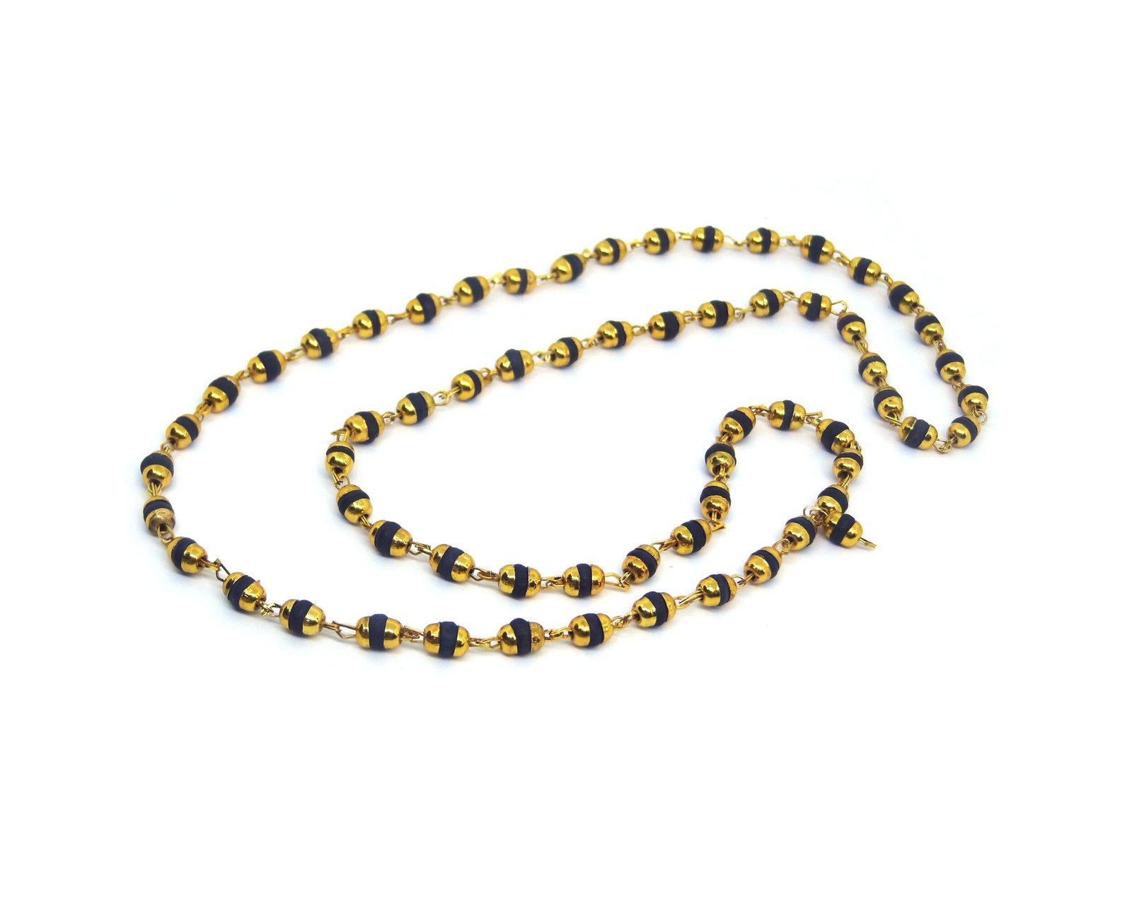 Black Tulsi Mala In Brass Golden Self Design Caps - Himalaya Rudraksha ...