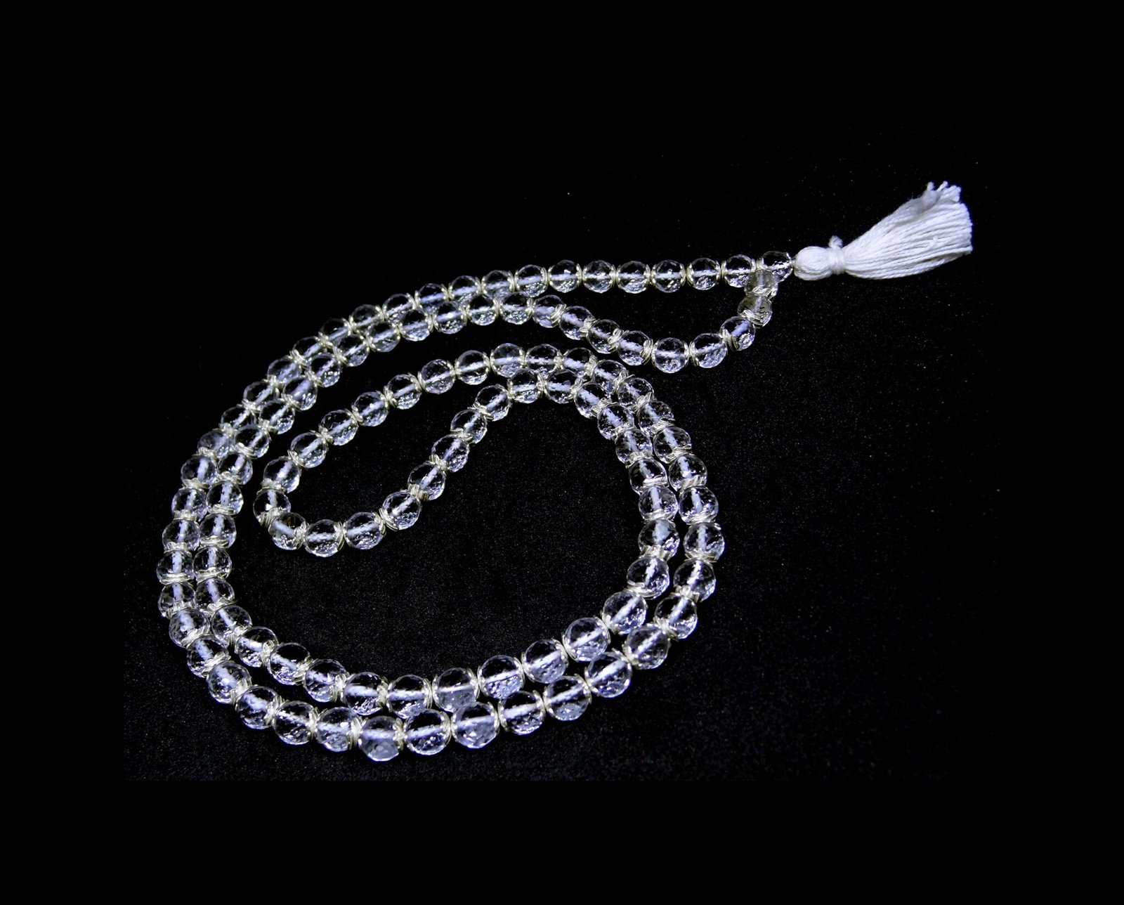 Natural Sphatik ( Quartz ) Diamond Cut Mala In Silver Cap - Himalaya ...
